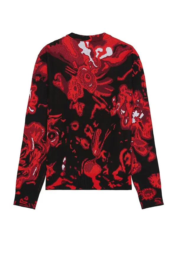 Alexander Mcqueen Skull Knit Sweater In Black & Lust Red - 65% Off